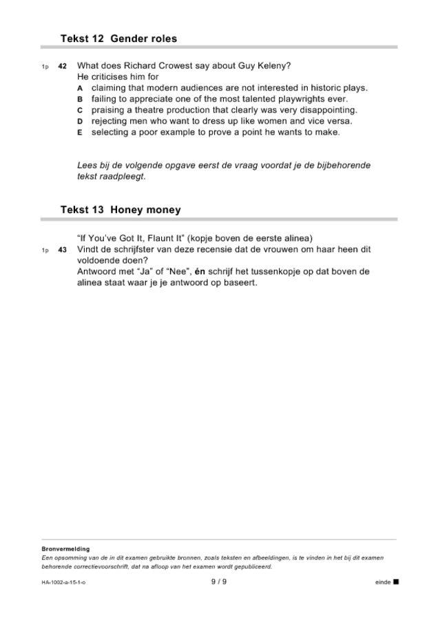 Engels eindexamen Hoger Algemeen Voortgezet Onderwijs (Opgaven ...