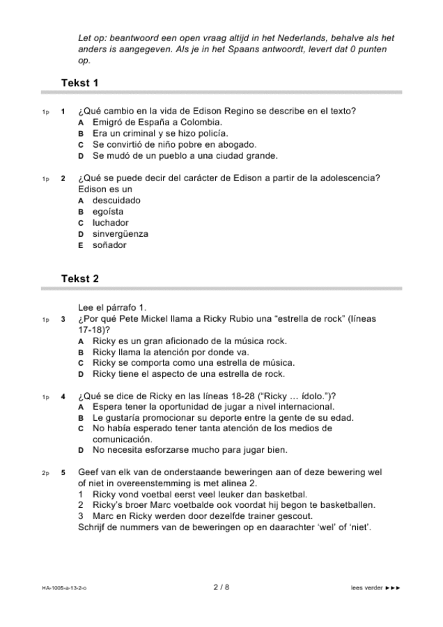 Spaans eindexamen Hoger Algemeen Voortgezet Onderwijs (Opgaven ...
