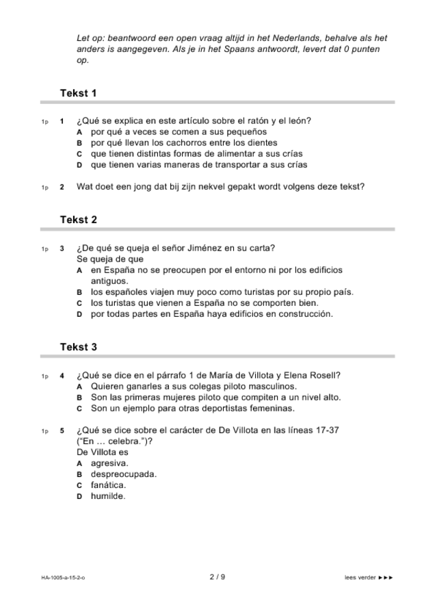 Spaans eindexamens Hoger Algemeen Voortgezet Onderwijs (Opgaven ...