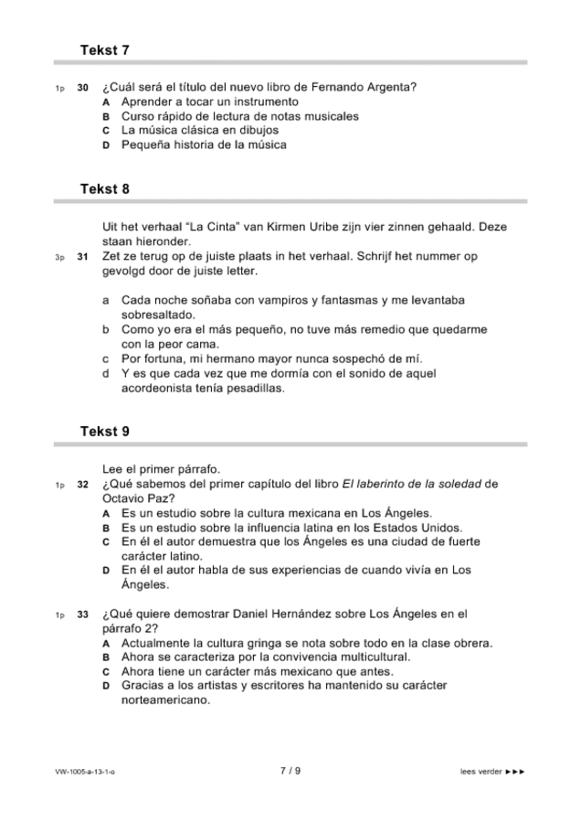 Spaans eindexamens Voorbereidend Wetenschappelijk Onderwijs (Opgaven ...
